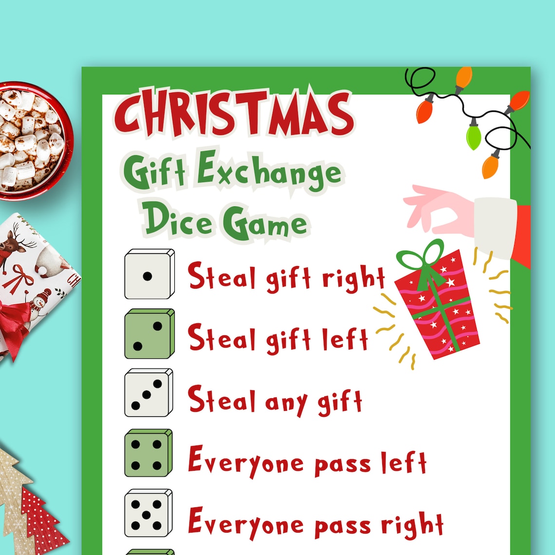 Christmas White Elephant Gift Game, Gift Exchange Dice Game, White ...
