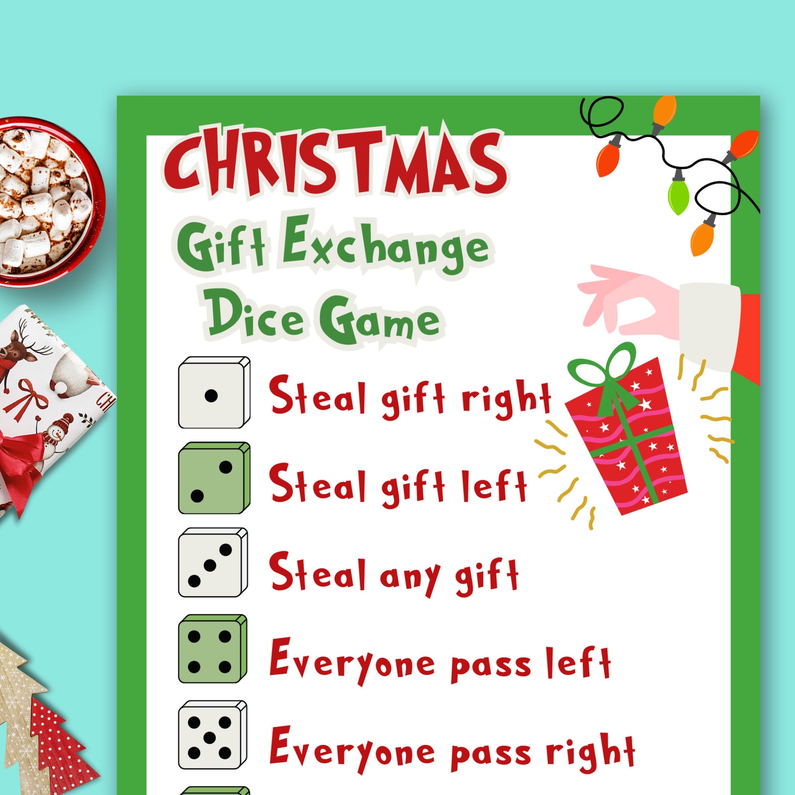Christmas White Elephant Gift Game, Gift Exchange Dice Game, White ...