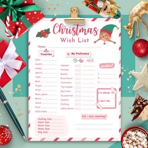 Teen Christmas Wish List Printable, Christmas List Template, Tween Girl ...
