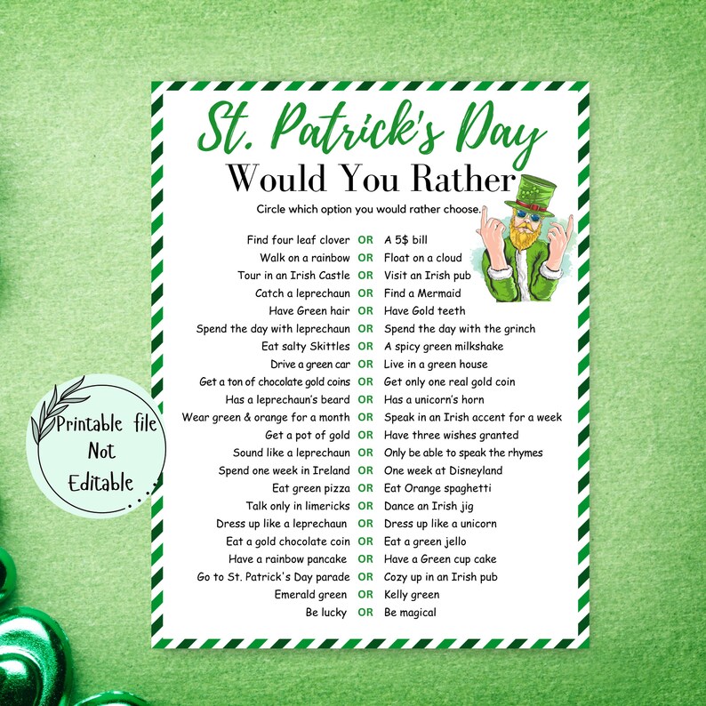 St Patrick's Day Would You Rather, Printable St Patrick's Day Games ...