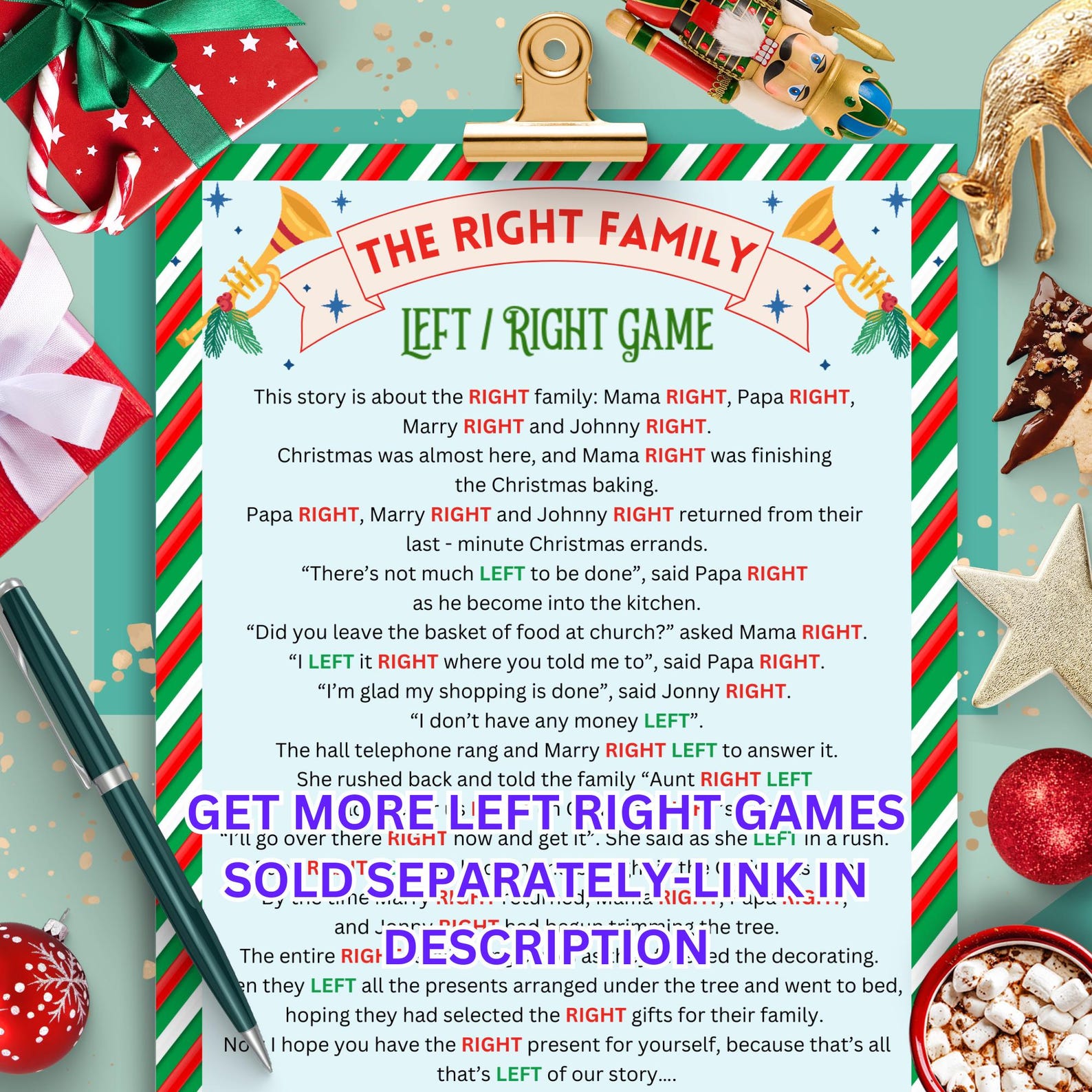 Left Right Christmas Game, Funny Fruitcake Christmas Story, Pass the ...