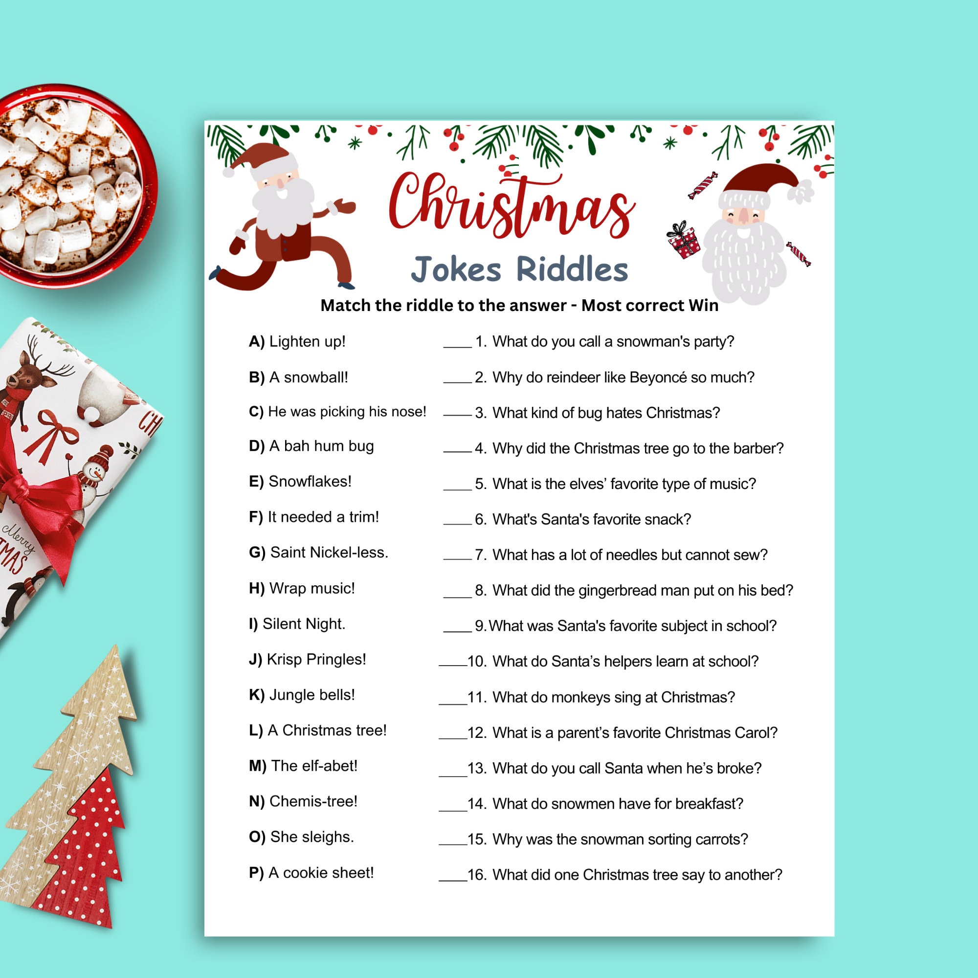 Christmas Riddles Game, Kids Holiday Party Games, Xmas Riddles With ...