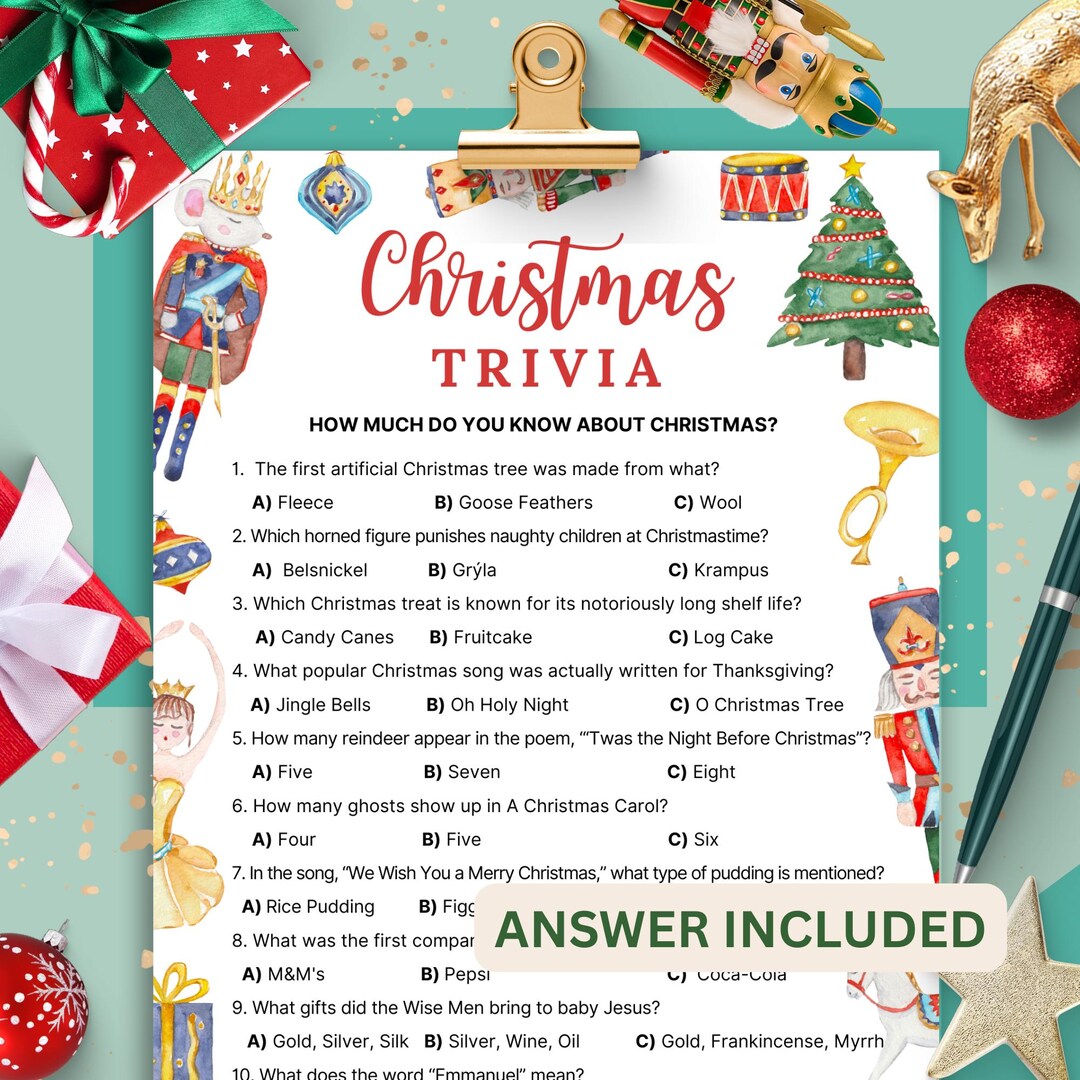 Christmas Trivia Game Printable, Trivia Quiz With Answer, Family ...