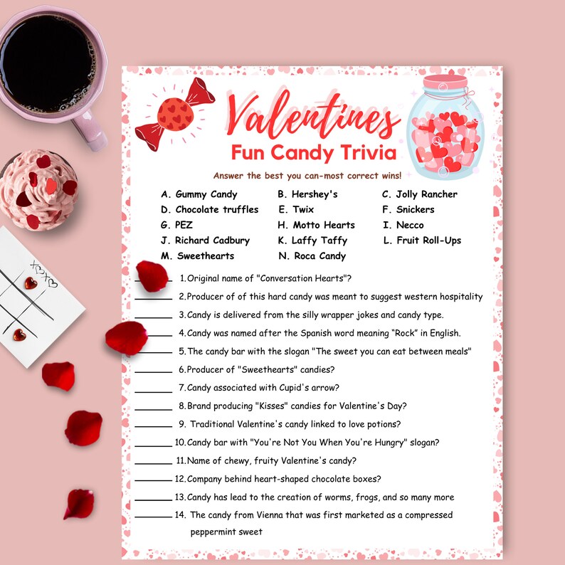 Valentines Day Candy Match Game Valentines Candy Trivia Game