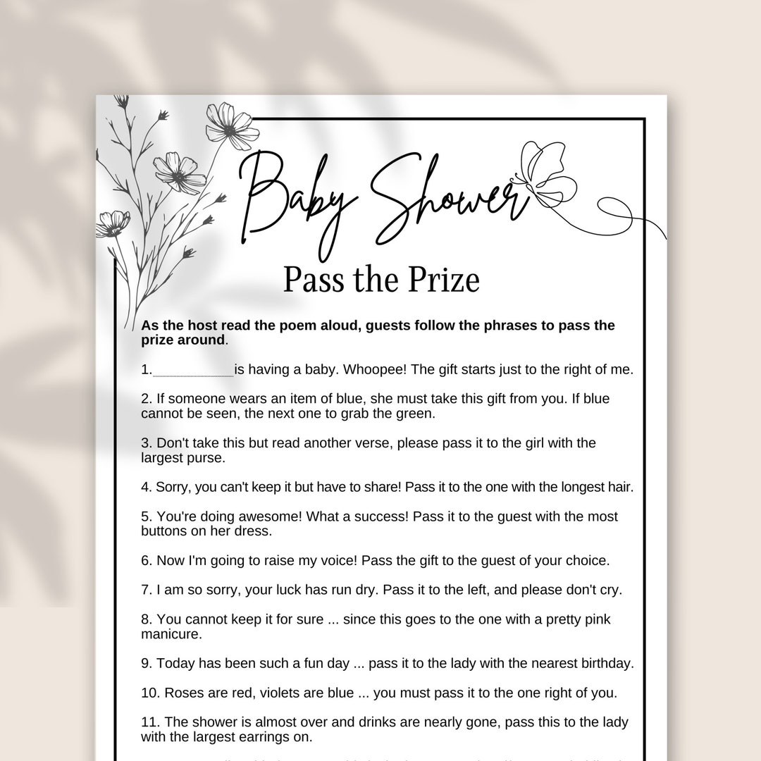 Pass the Prize, Baby Shower Games Printable, Minimalist Baby Shower ...