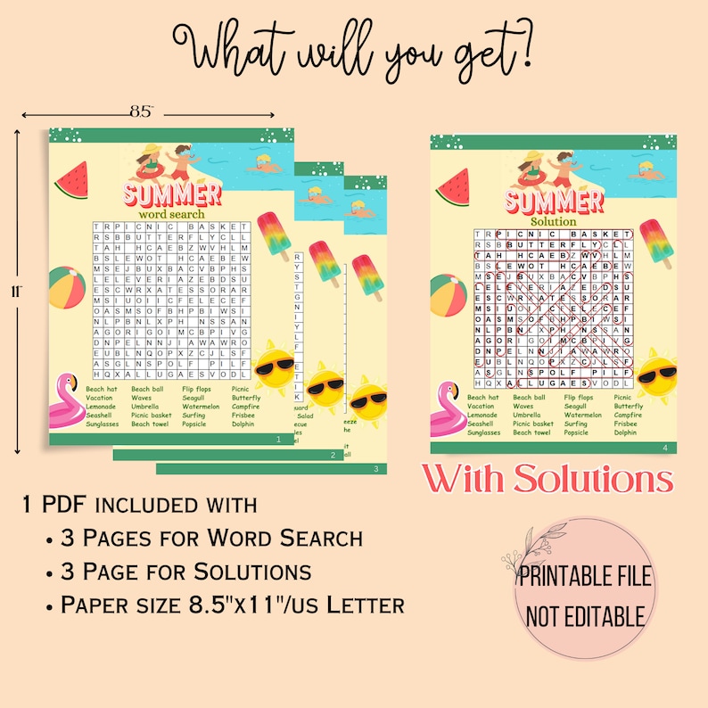 Summer Word Search, Printable Summer Season Games, Summer Activities ...