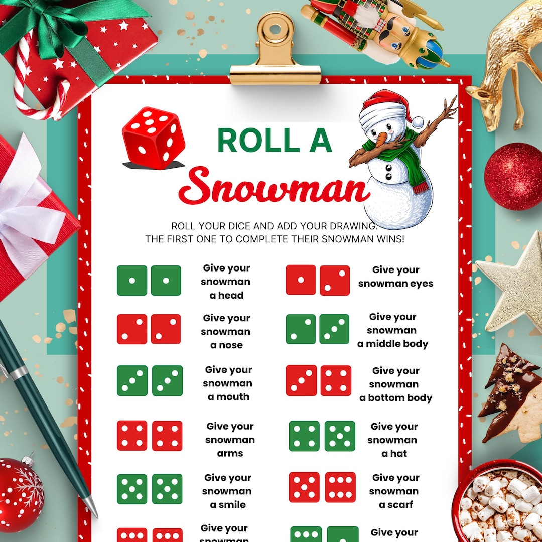 Roll a Snowman Game, Christmas Dice Games, Printable Kids Christmas ...