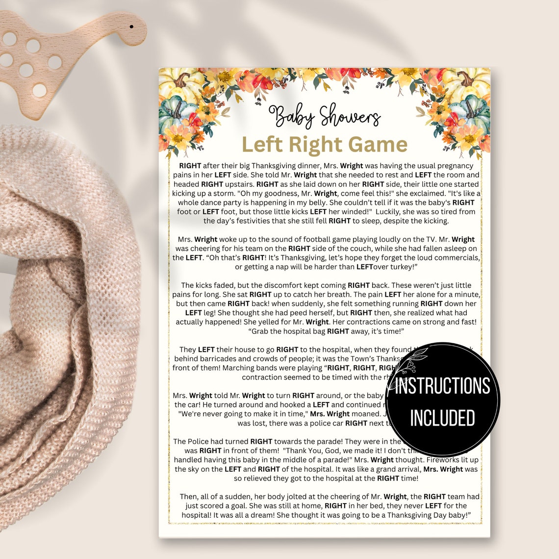 Left Right Baby Shower Games, Floral & Pumpkin Baby Shower, Pass the ...