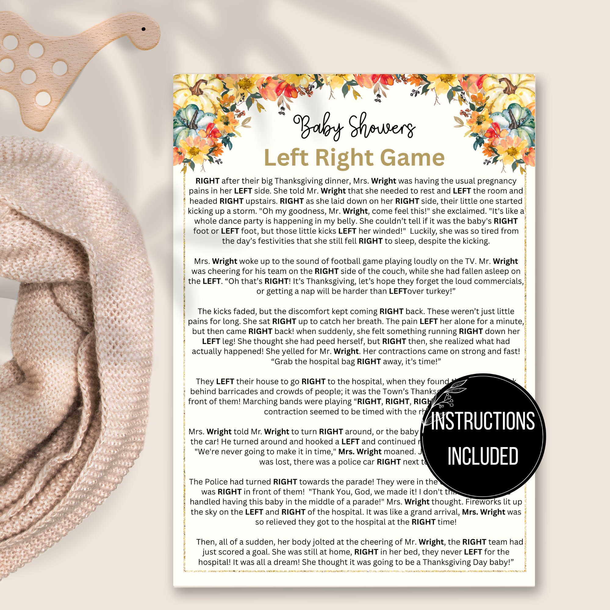 Left Right Baby Shower Games, Floral & Pumpkin Baby Shower, Pass the ...