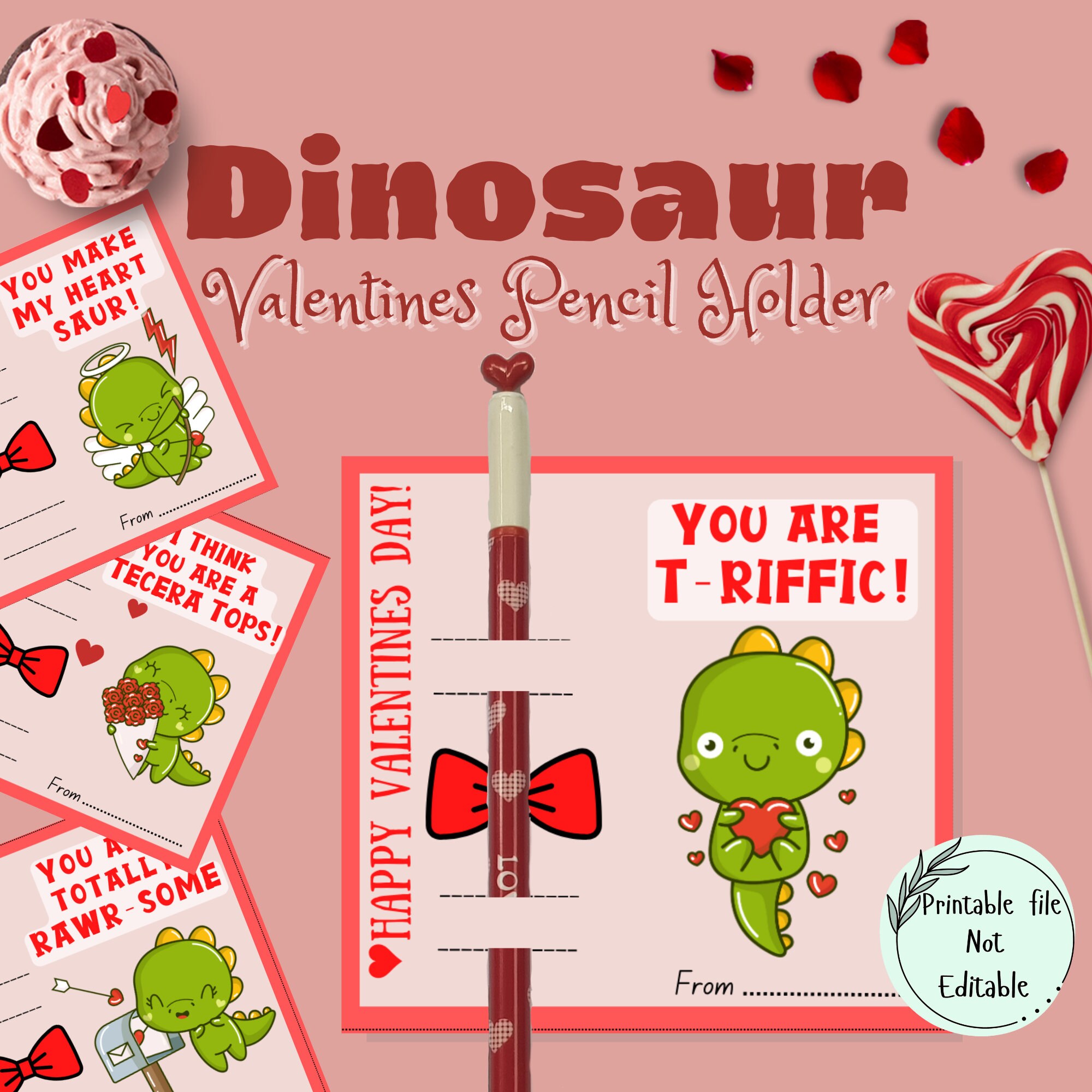 Dinosaur Valentines Day Cards, Kids Valentines Classroom Cards ...