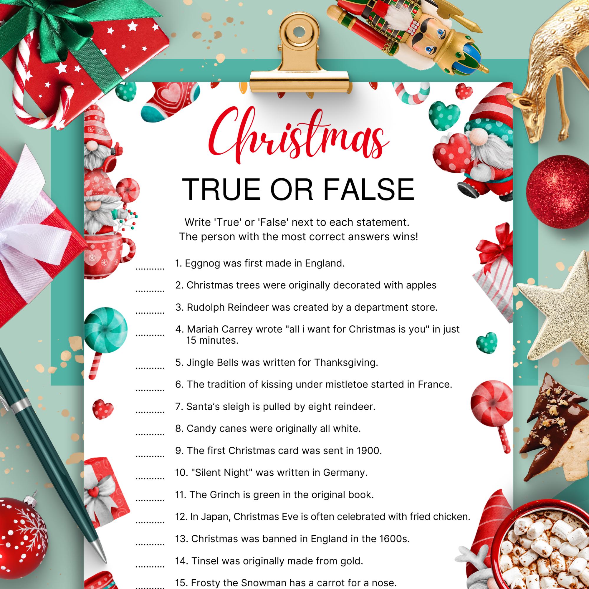 True or False Game, Christmas Trivia Questions With Answers, Christmas ...