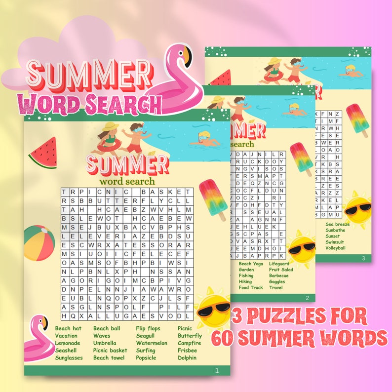 Summer Word Search, Printable Summer Season Games, Summer Activities ...