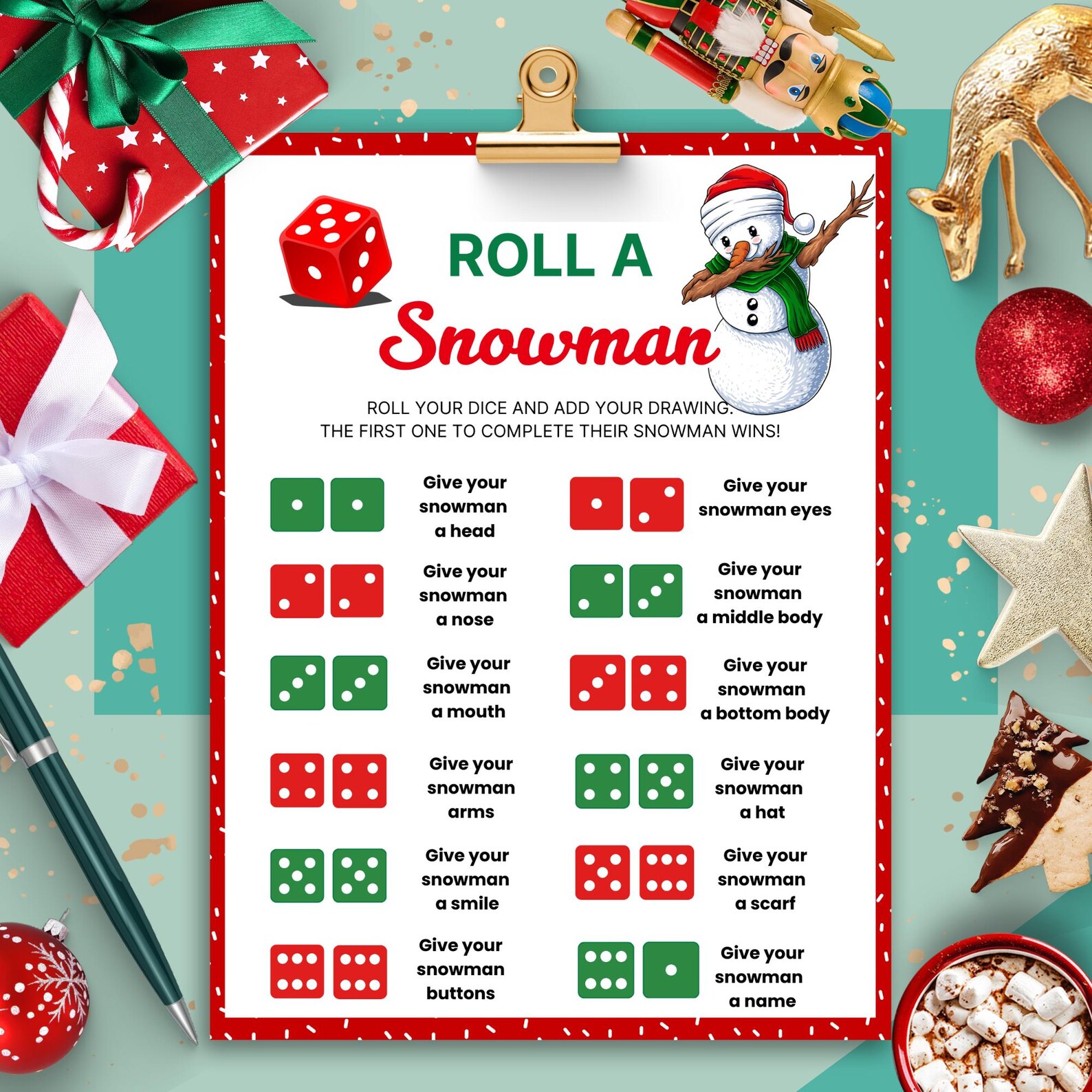 Roll a Snowman Game, Christmas Dice Games, Printable Kids Christmas ...