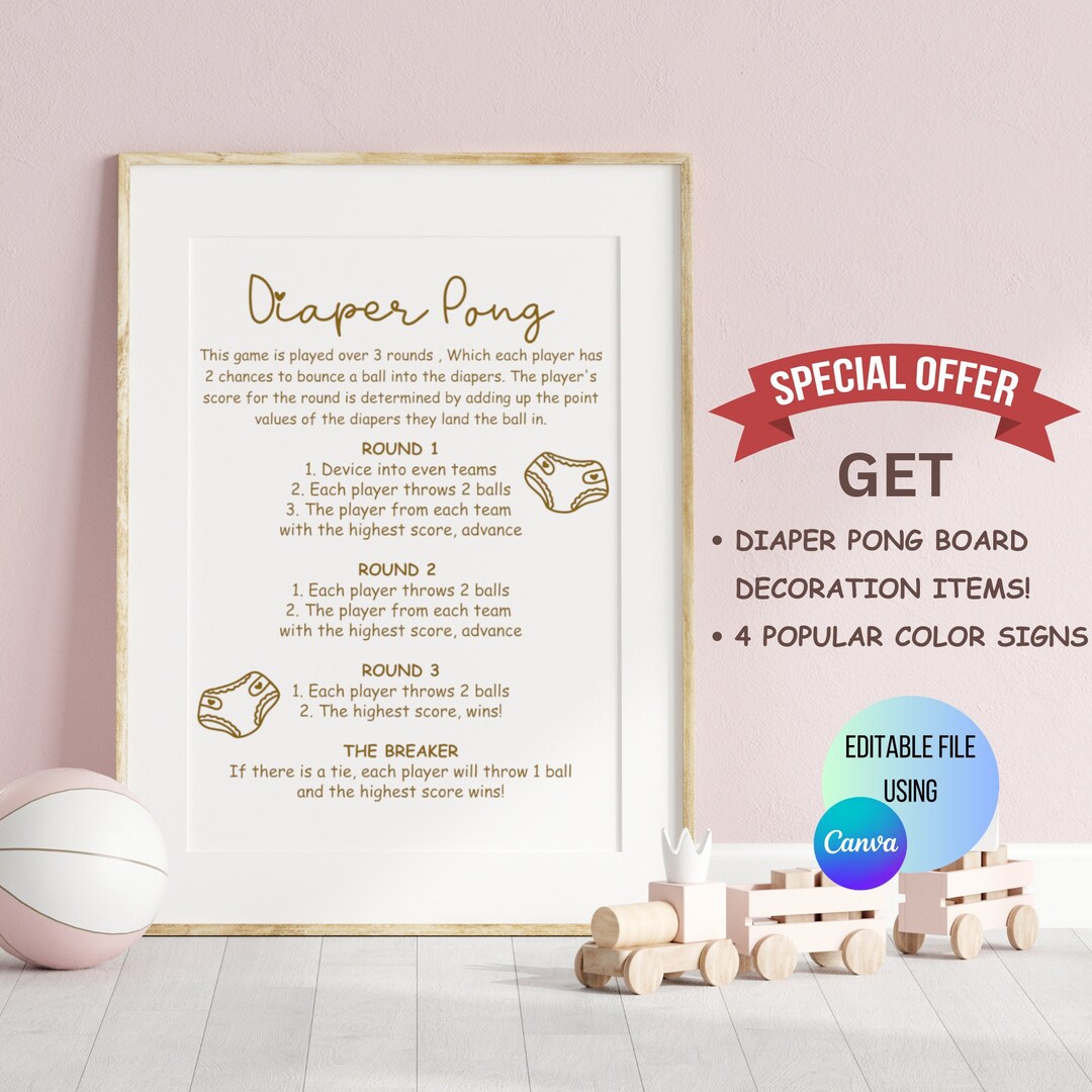 Diaper Pong Baby Shower Game Diaper Pong Rules Printable - Etsy México