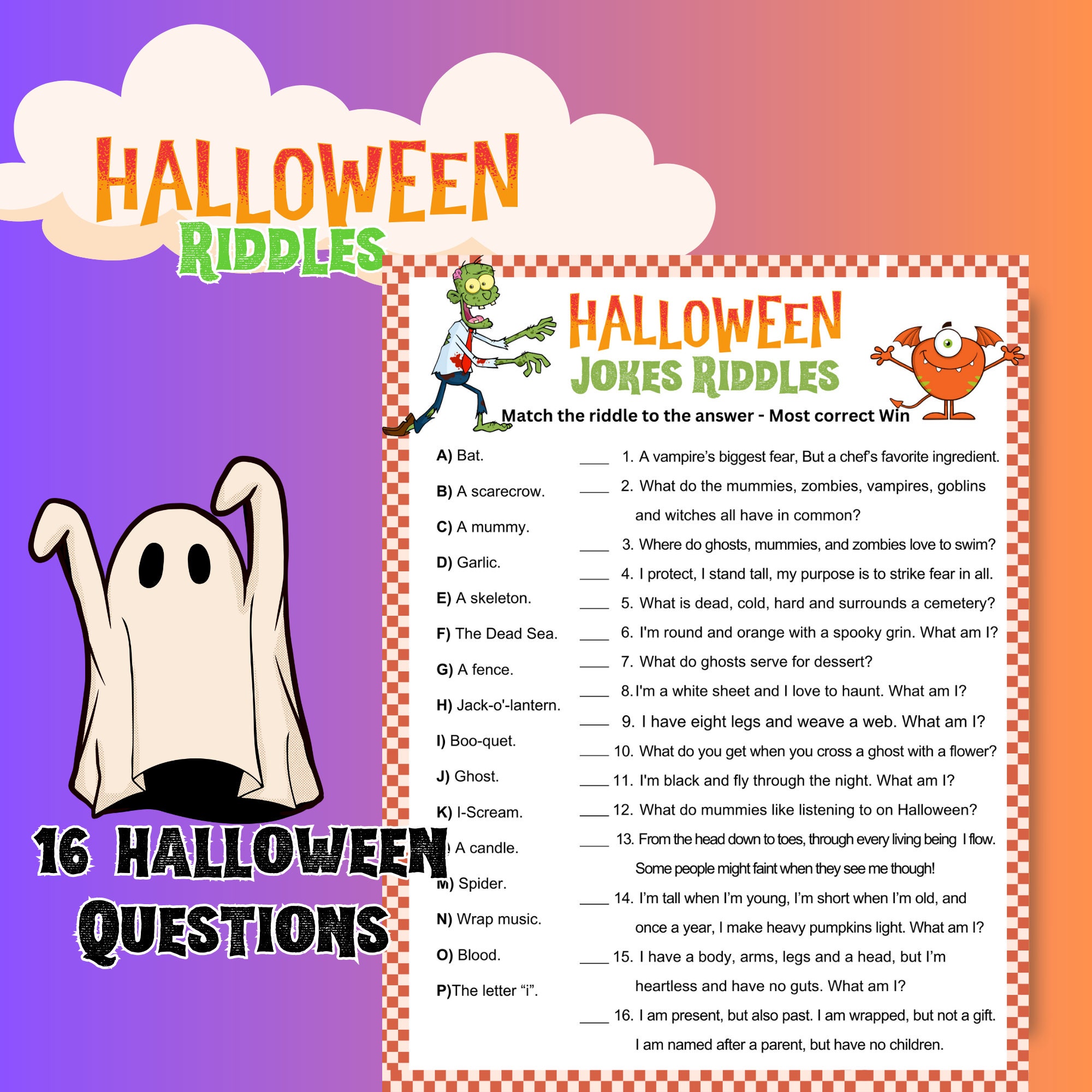 Halloween Riddles Game for Kids, Printable Halloween Party Game, Funny ...