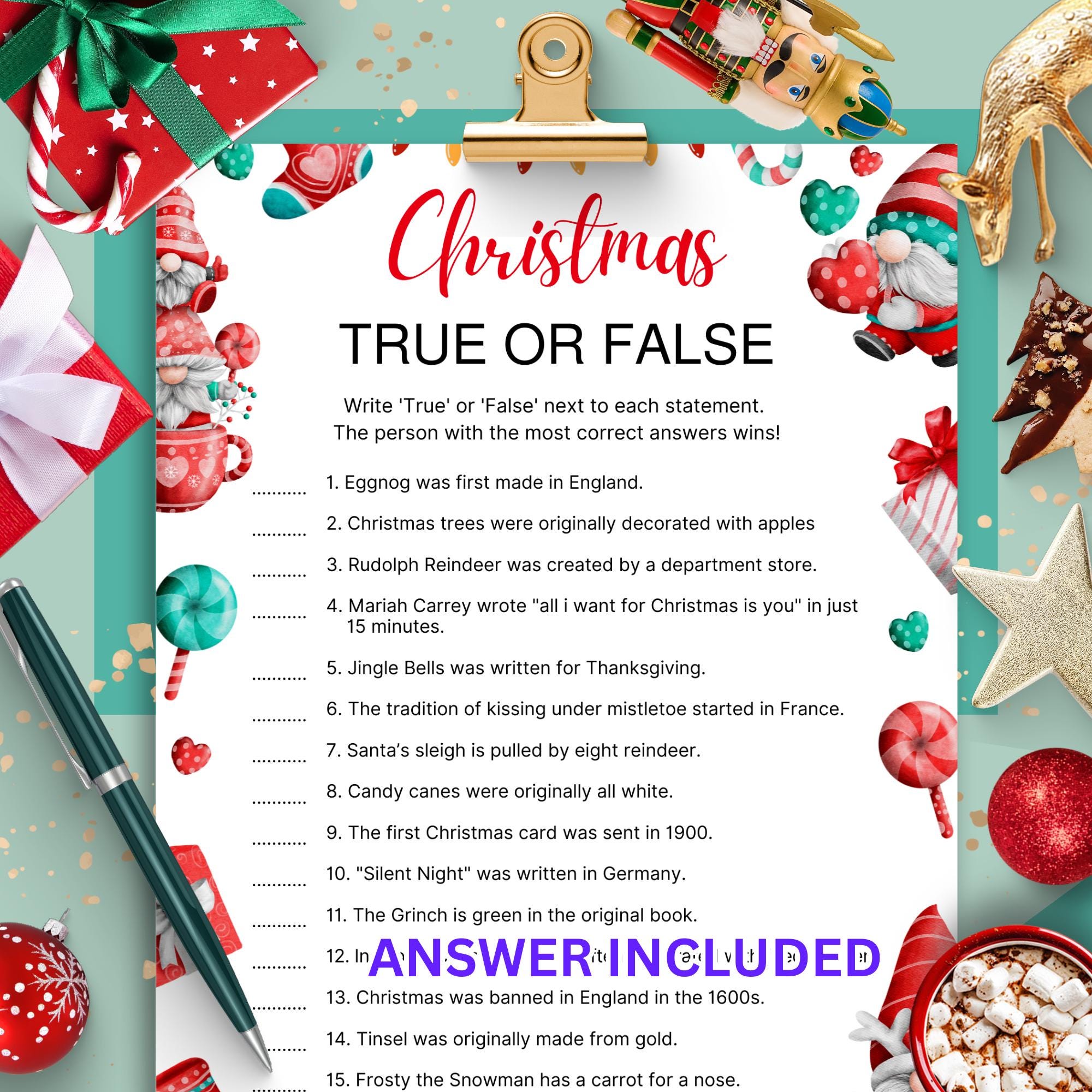 True or False Game, Christmas Trivia Questions With Answers, Christmas ...