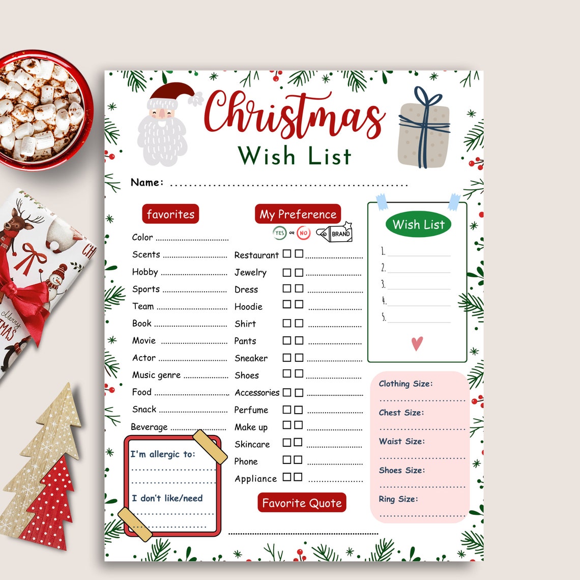 Christmas Wish List, Coworker Christmas List Template, Secret Letter ...