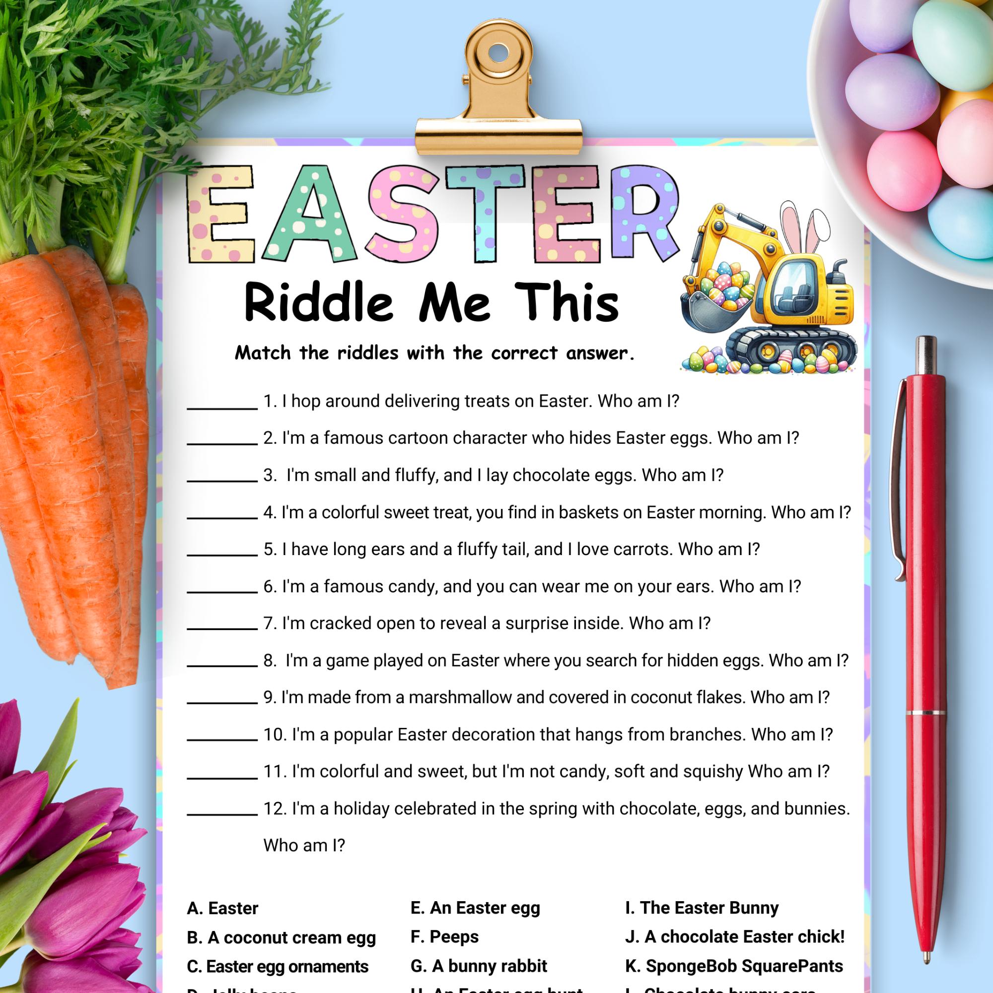 Easter Riddles Game, Printable Easter Games for Kids, Fun Easter Trivia ...