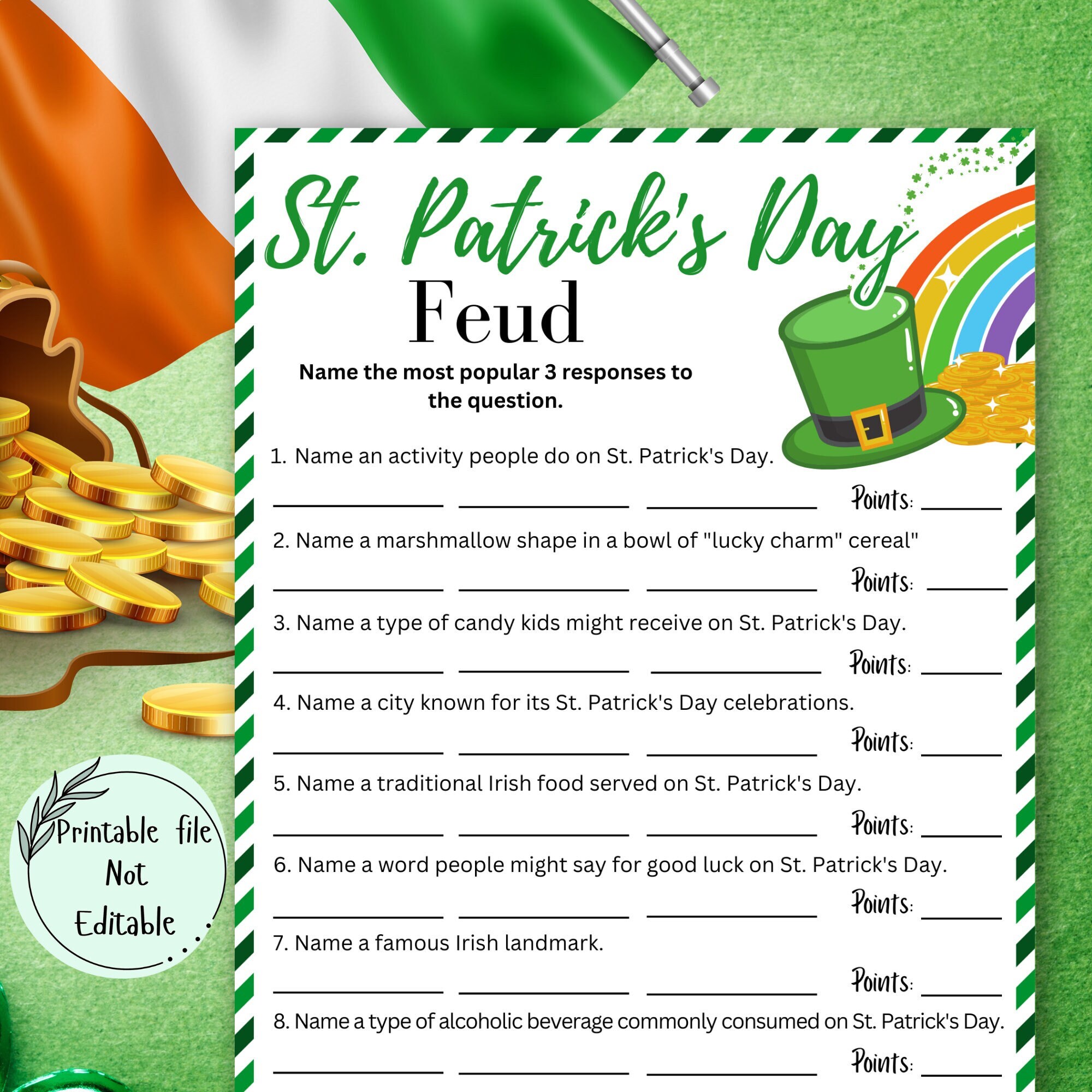 St Patrick's Day Survey Questions Game, Printable St Patrick's Day ...