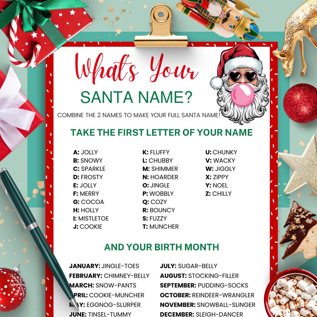 What's Your Santa Name Game, Holiday Christmas Trivia Game, Kids Adults ...