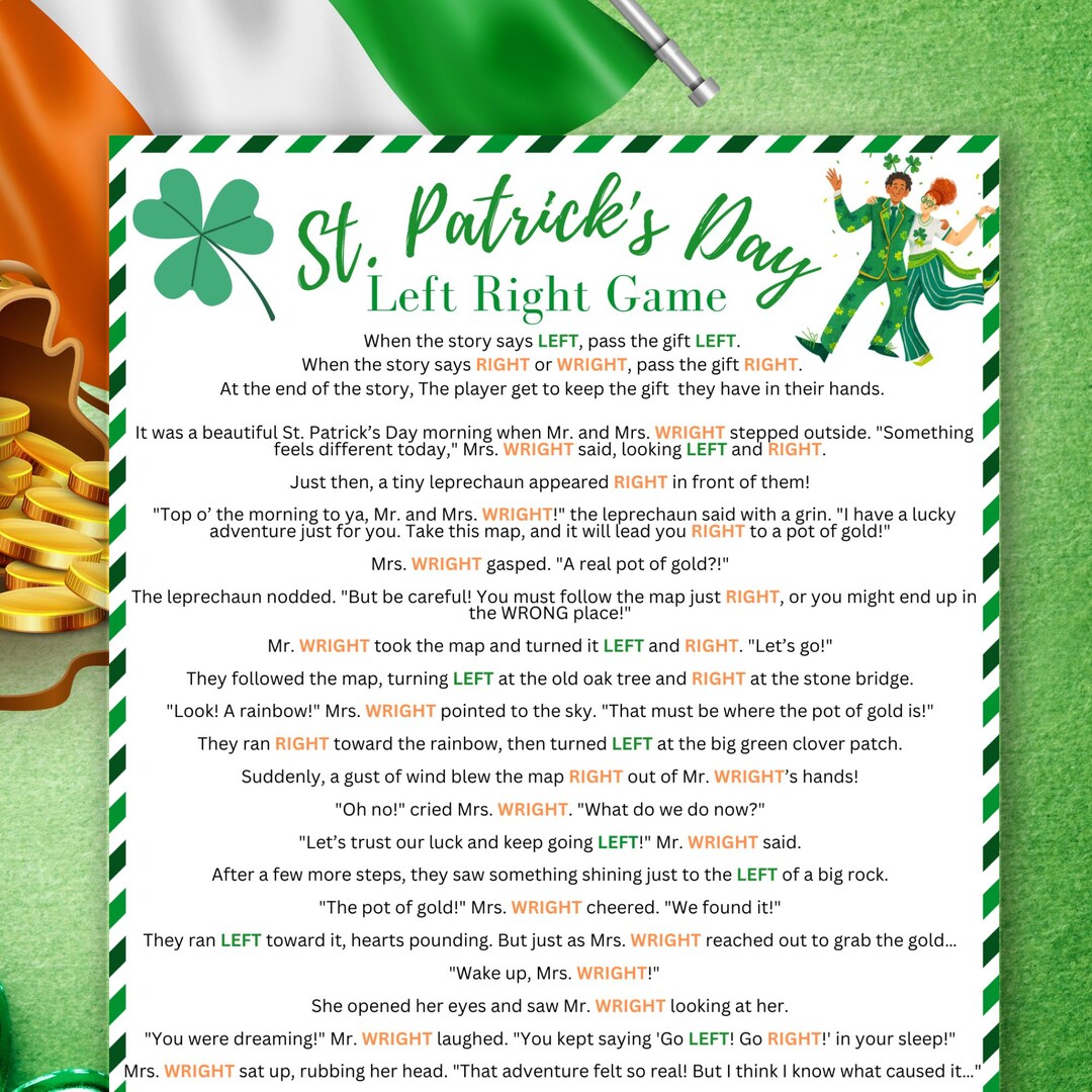 St Patrick's Left Right Game, Prize Game, St Patrick's Day Games Group ...