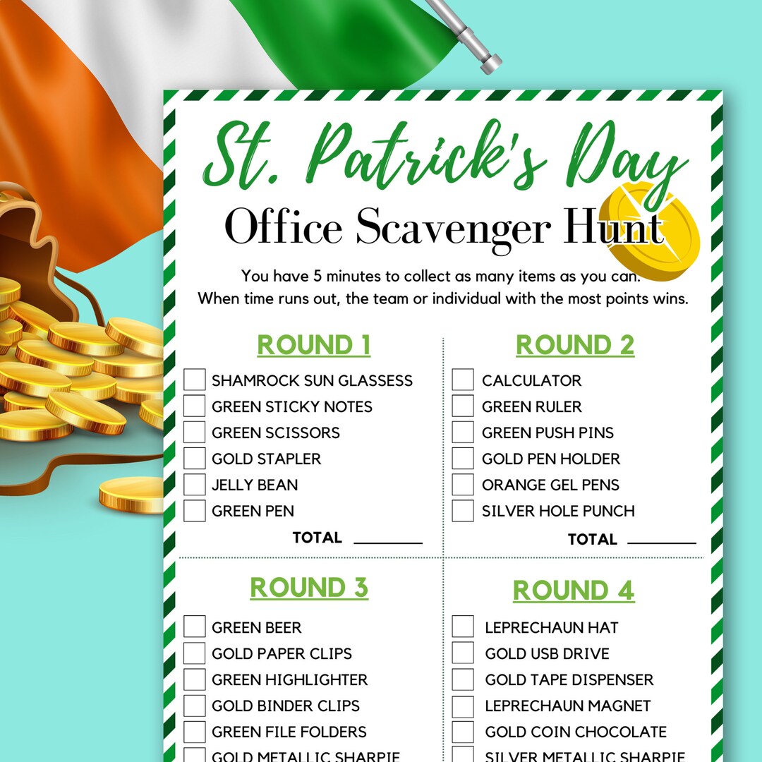 St Patrick's Day Scavenger Hunt, Printable St Patrick's Day Games, St ...