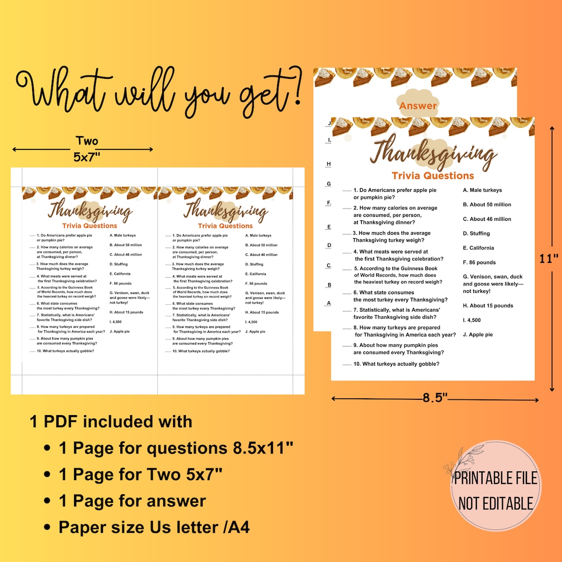 Thanksgiving Trivia Game, Thanksgiving Trivia Questions, Printable ...
