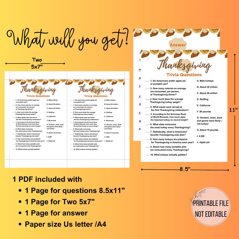 Thanksgiving Trivia Game, Thanksgiving Trivia Questions, Printable ...