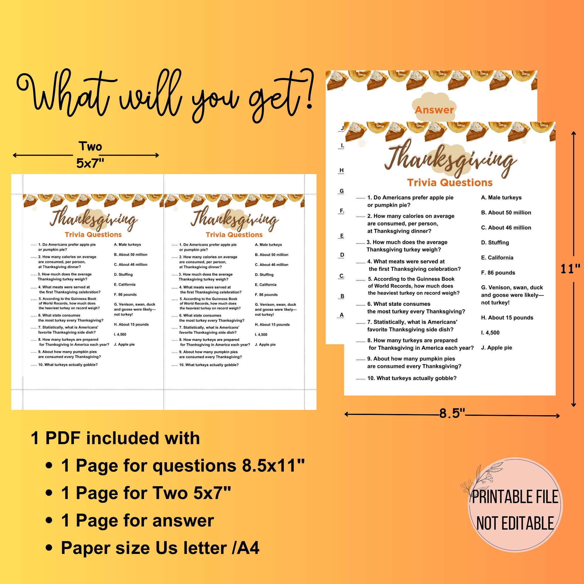 Thanksgiving Trivia Game, Thanksgiving Trivia Questions, Printable ...