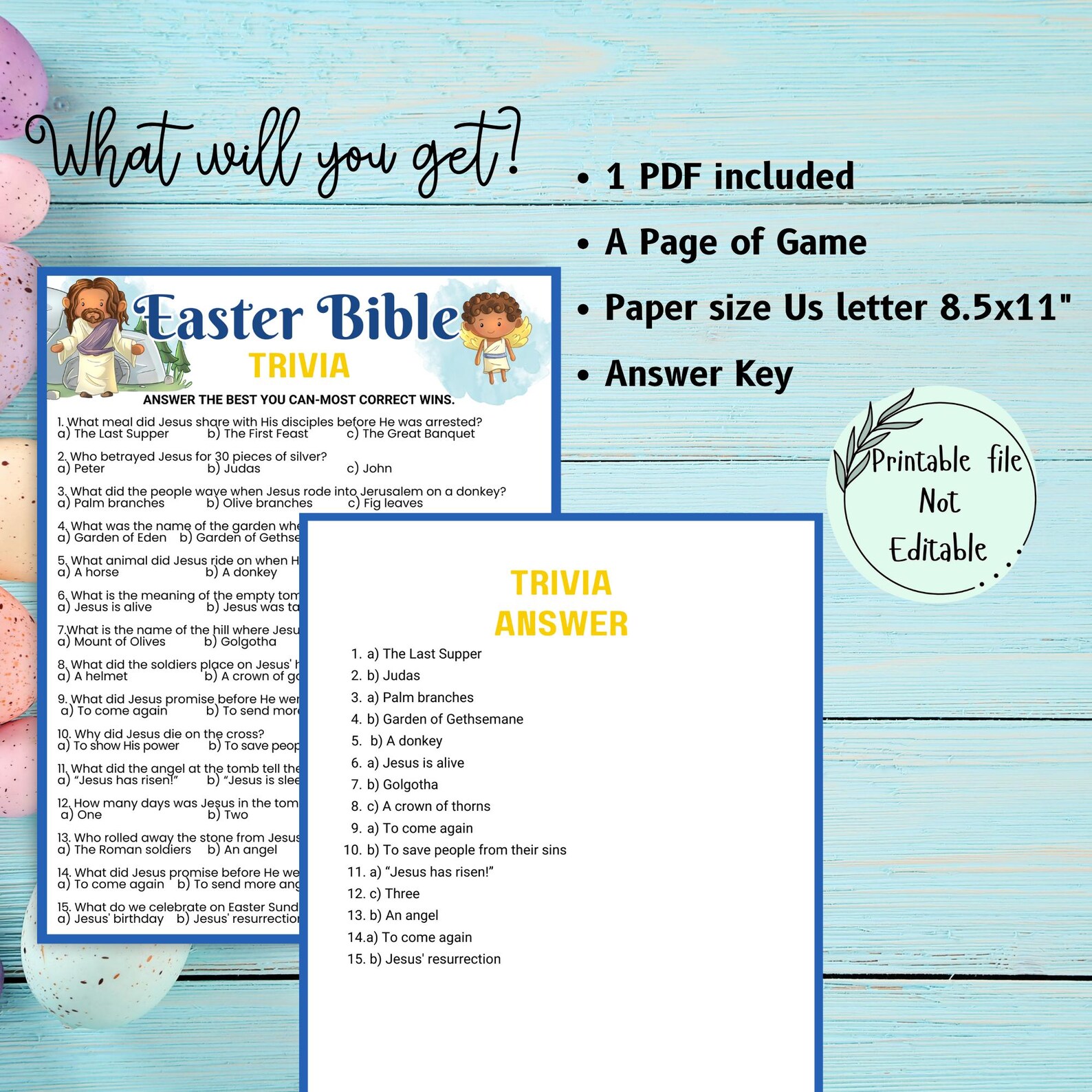 Easter Bible Trivia Game, Printable Easter Games Church, Christian Game ...