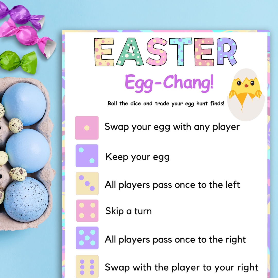 Easter Egg Exchange Dice Game, Printable Easter Games, Easter Trivia ...