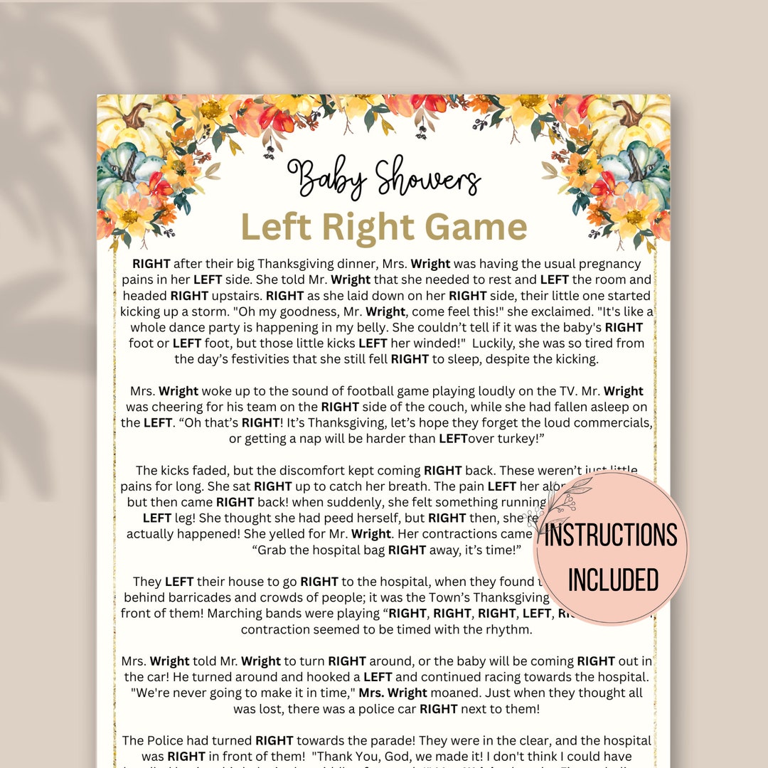 Left Right Baby Shower Game Pumpkin Baby Shower Left or - Etsy