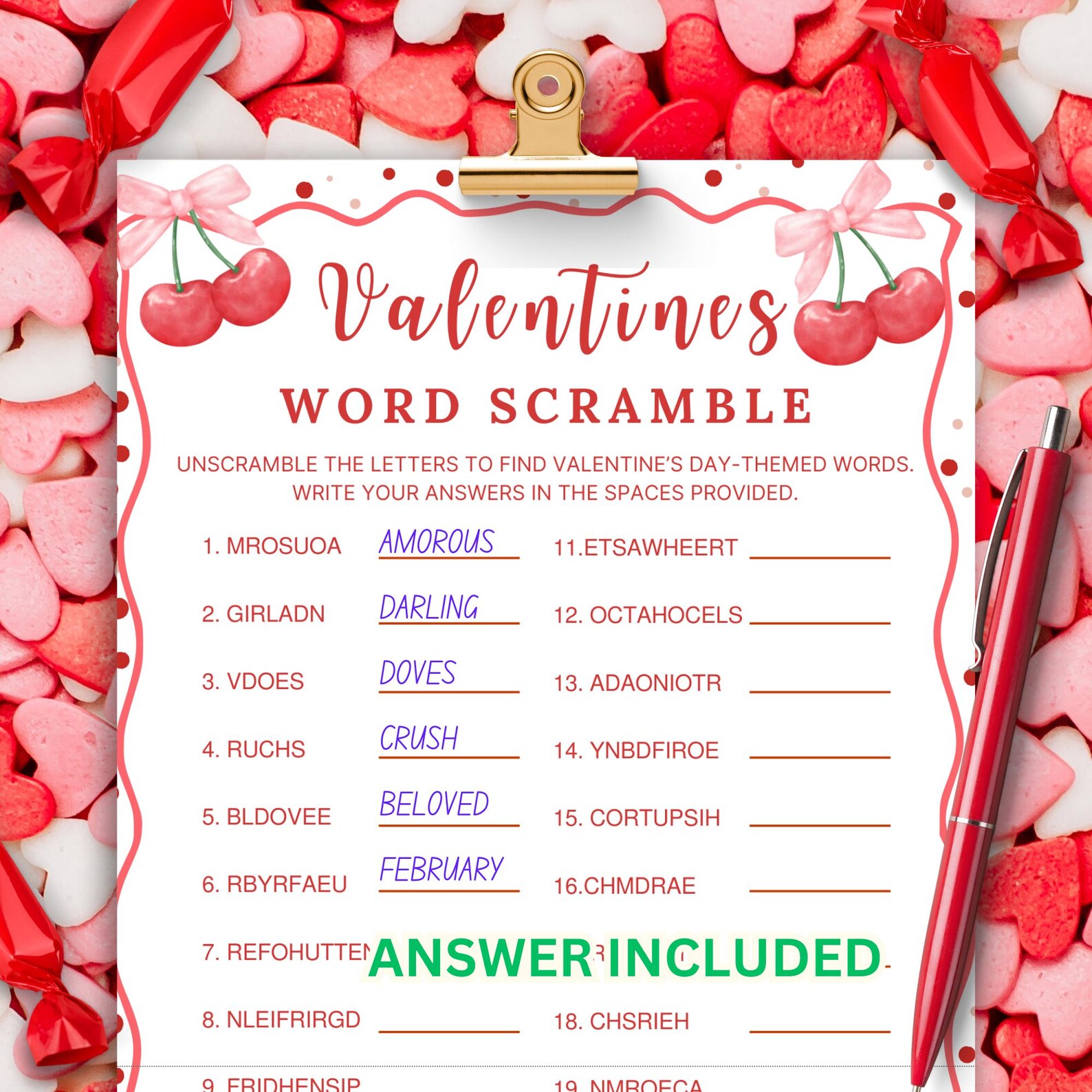 Valentines Word Scramble, Valentines Day Games Adults, Valentines Games ...