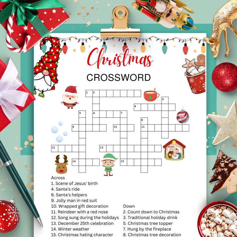 Christmas Crossword Puzzle, Christmas Games Kids, Family Christmas ...