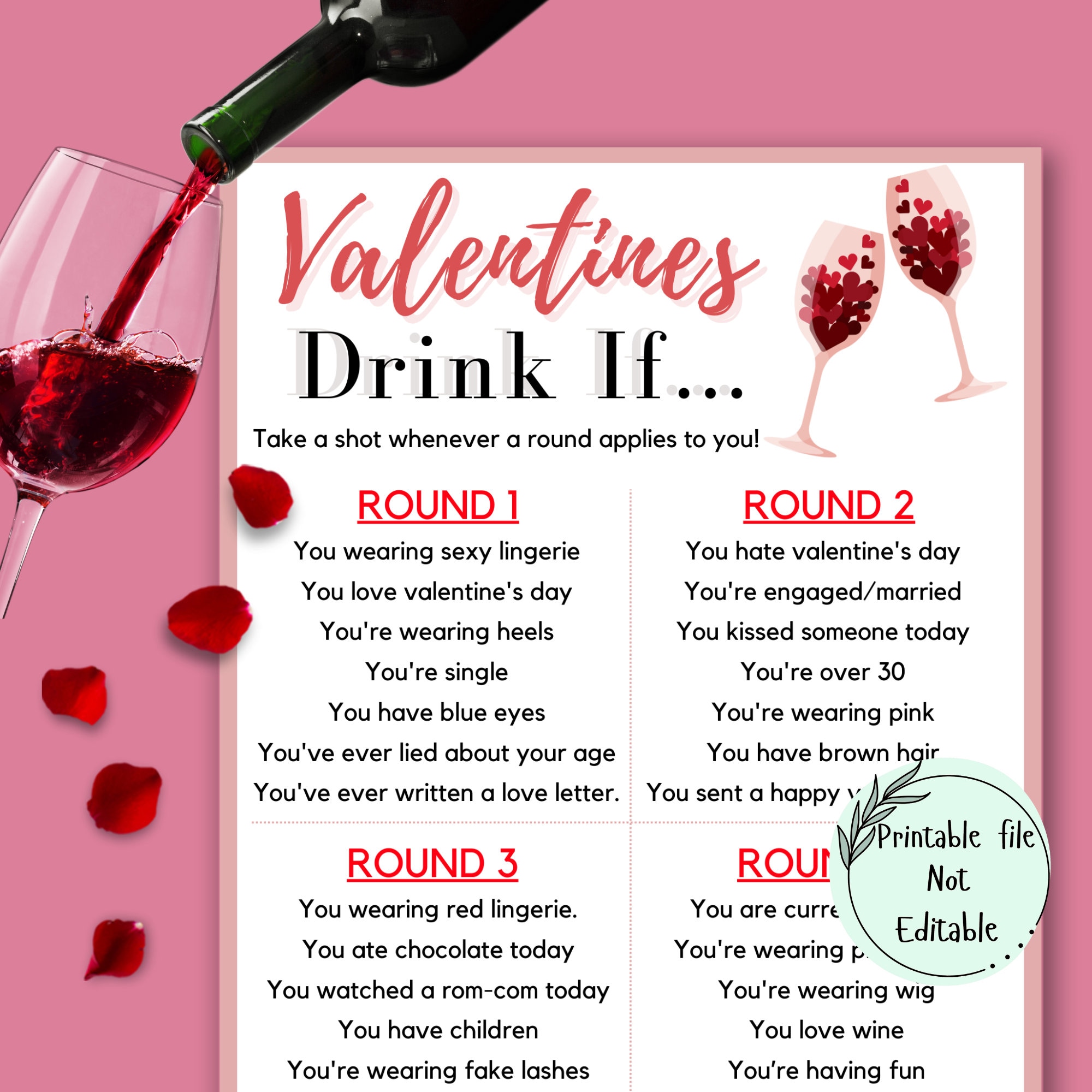 Galantine's Day Drink If Game, Printable Valentines Games Adults, Girls ...