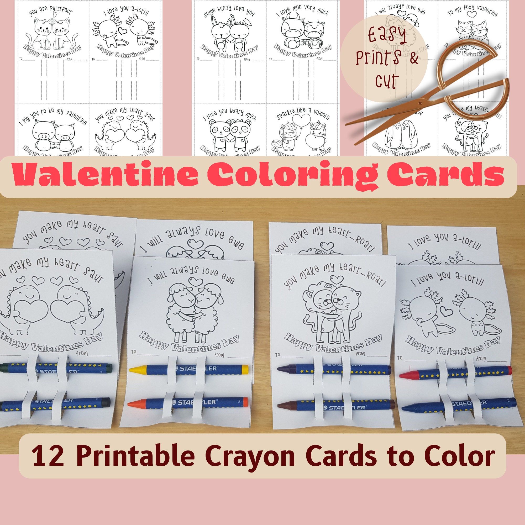 Animal Valentine Exchange Cards, Crayons Valentines Cards Coloring ...