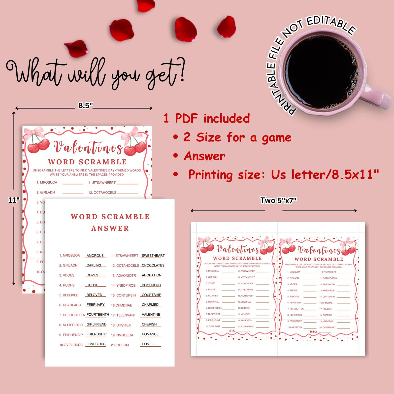 Valentines Word Scramble, Valentines Day Games Adults, Valentines Games ...