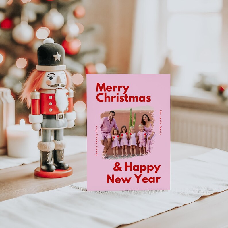Single Photo Christmas Cards Template, Colorful Holiday Card, Vertical ...