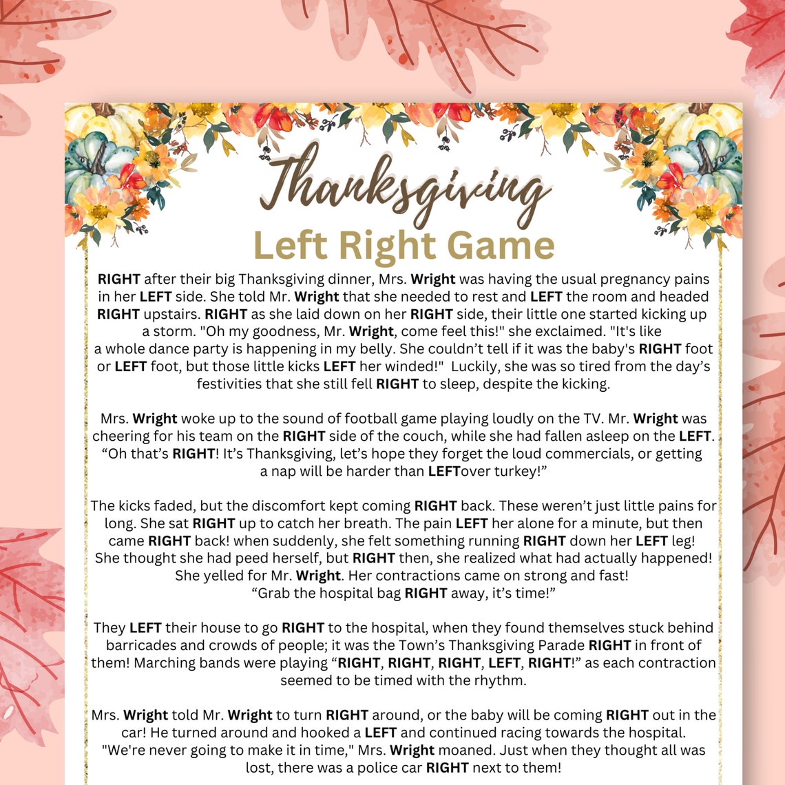 Thanksgiving Left Right Story Game, Fun Thanksgiving Games Printable ...