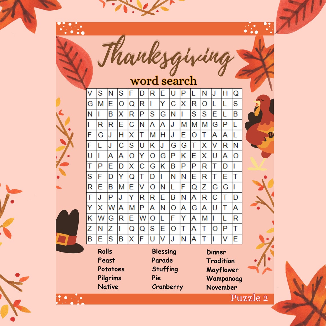 Thanksgiving Word Search Game, Word Find Thanksgiving, Printable Party ...
