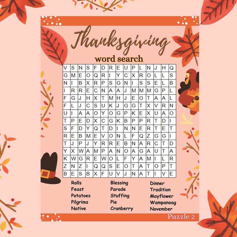 Thanksgiving Word Search Game Word Find Thanksgiving - Etsy
