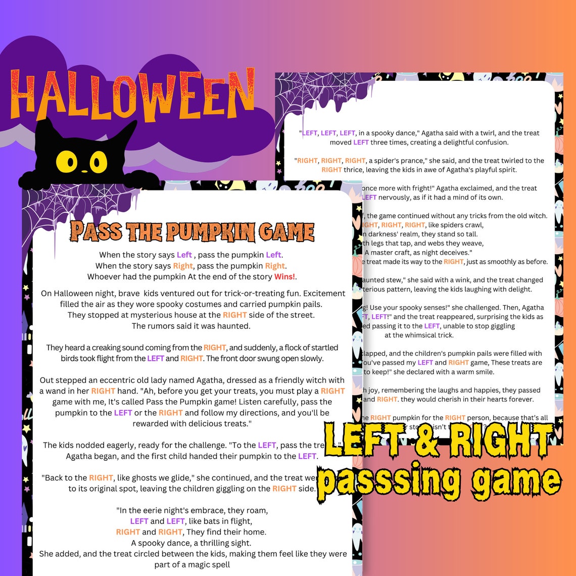 Pass the Pumpkin Game, Printable Halloween Game, Halloween Left Right ...