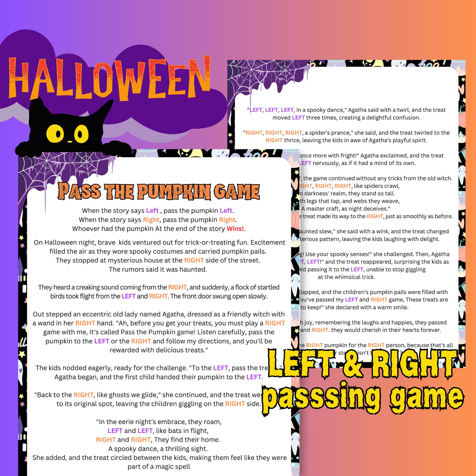 Pass the Pumpkin Game, Printable Halloween Game, Halloween Left Right ...