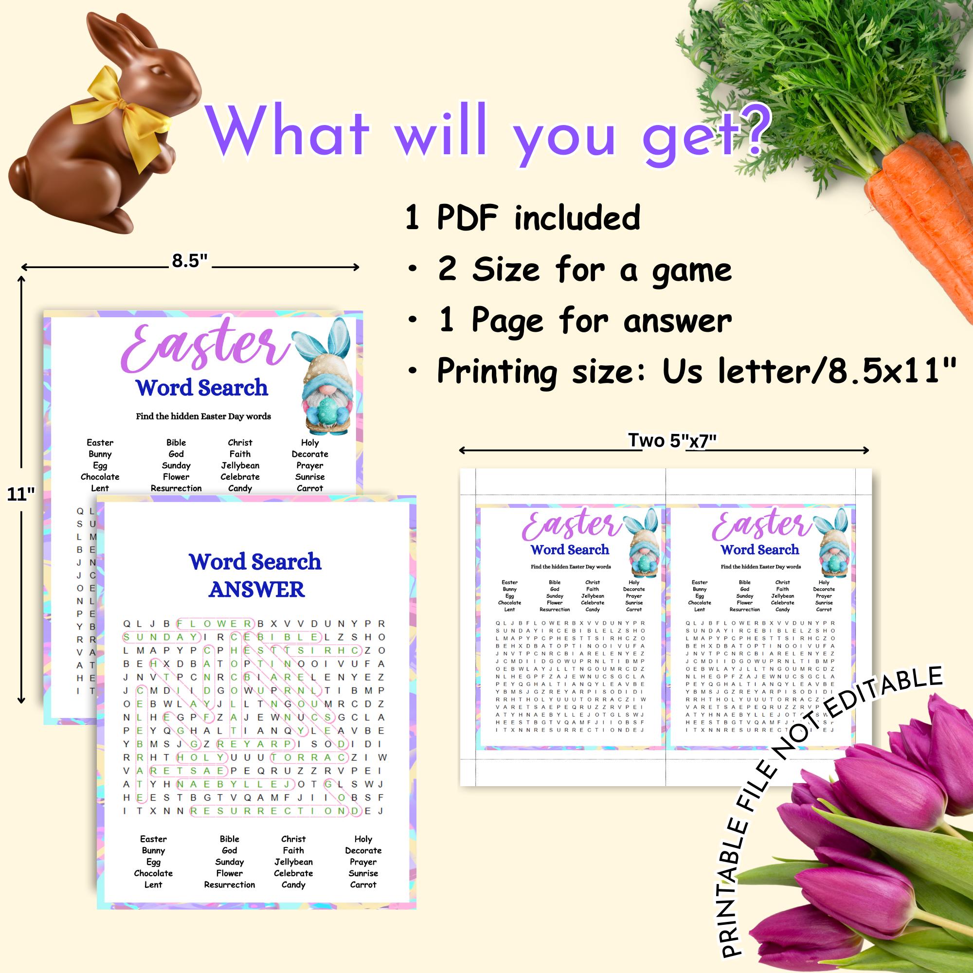 Easter Word Search Game, Easter Games Adults & Seniors, Easter Trivia ...