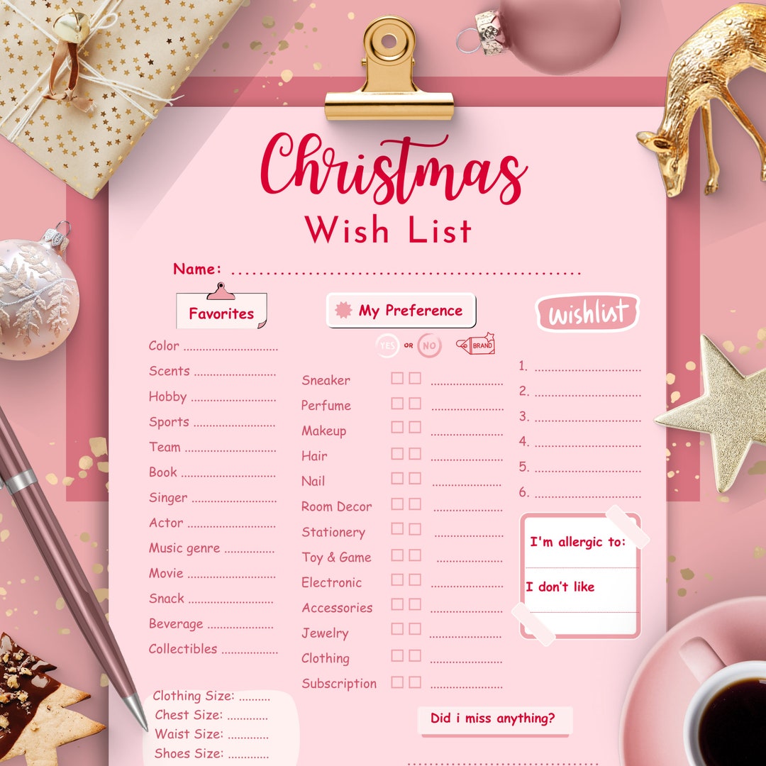 Christmas Wish List Printable, Teen Christmas List Template, Girl Xmas ...