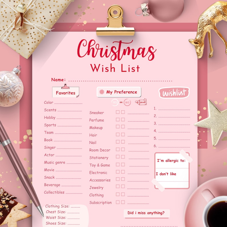 Christmas Wish List Printable, Teen Christmas List Template, Girl Xmas ...