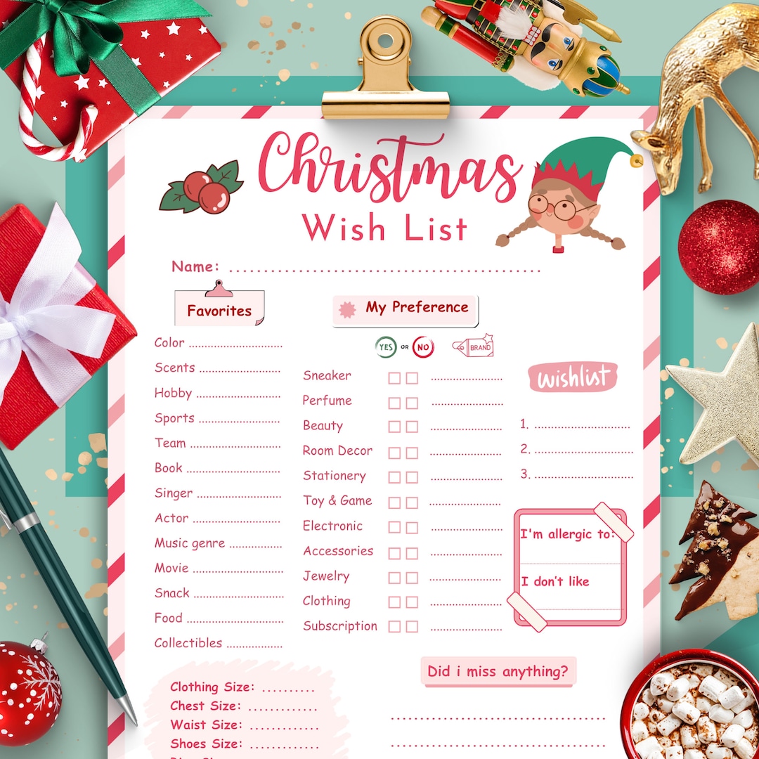 Teen Christmas Wish List Printable, Christmas List Template, Tween Girl ...