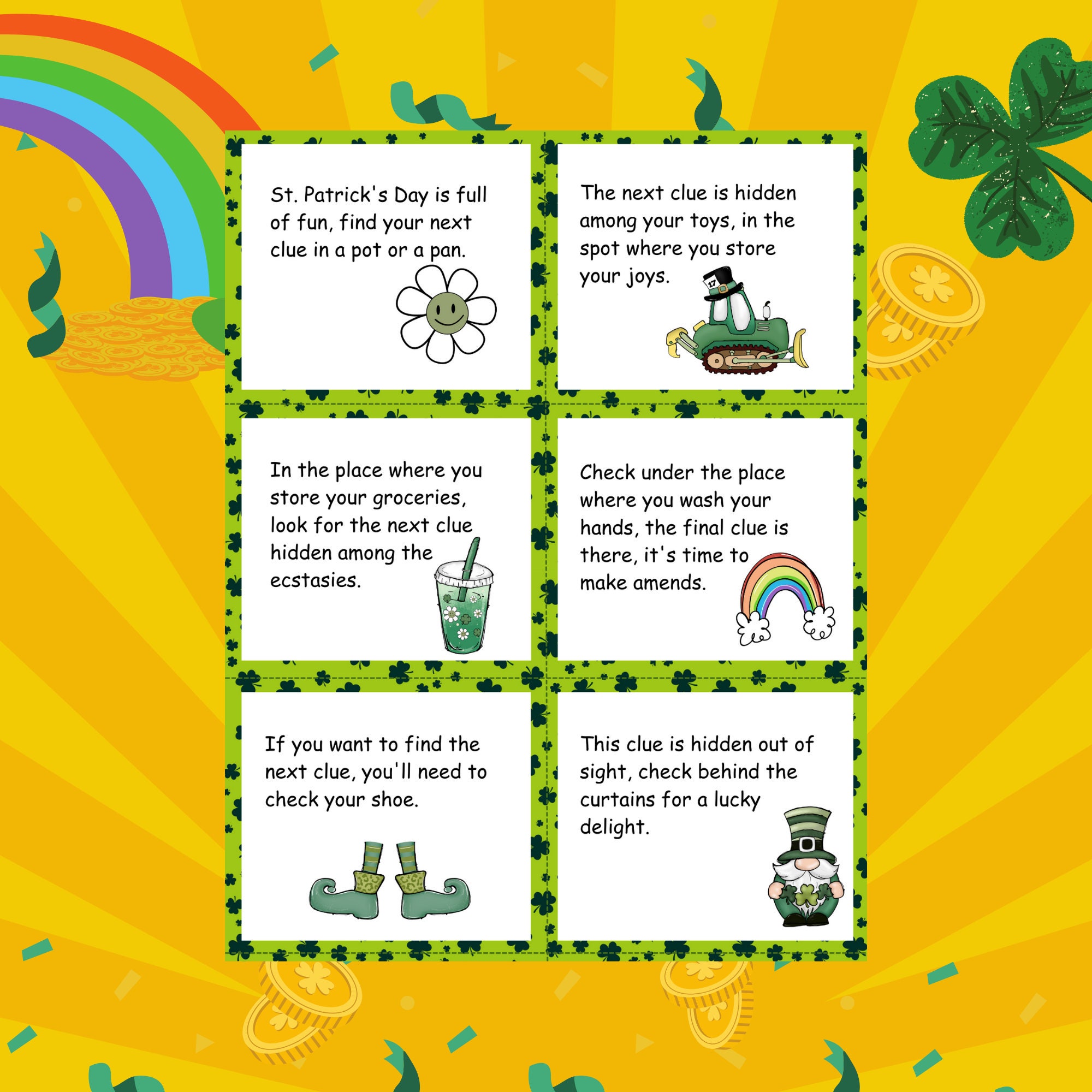 St Patricks Day Scavenger Hunt Clue & Riddles, Printable St Patricks ...