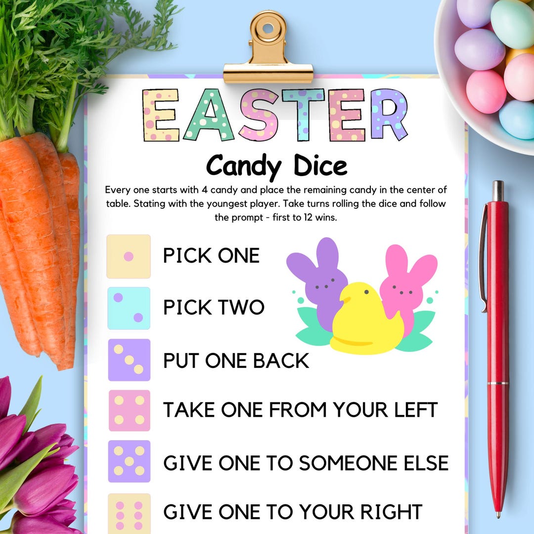 Easter Candy Dice Game, Easter Printable Games for Kids, Easter Dice ...