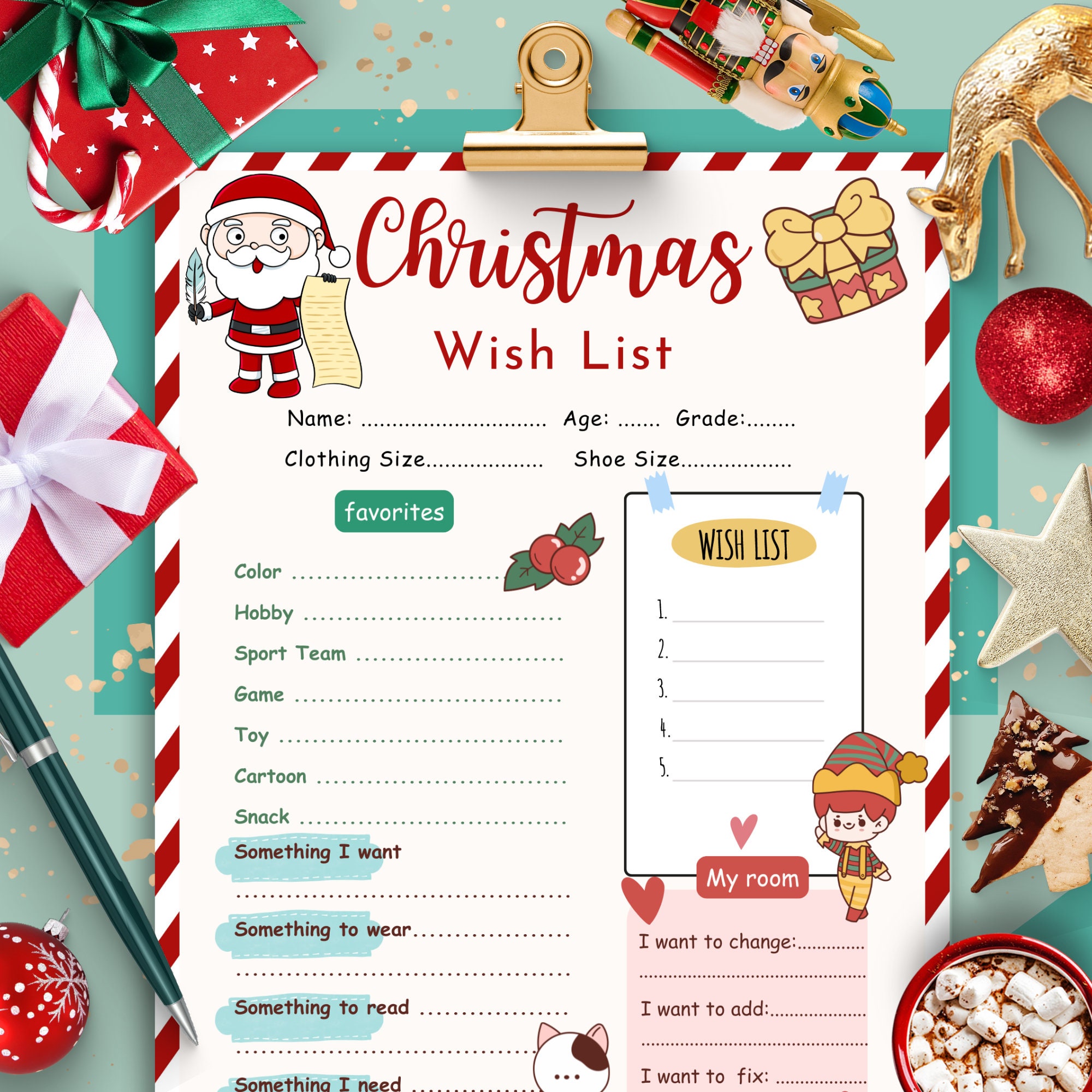 Christmas Wish List Template, Kids Christmas Gift List Printable, My ...